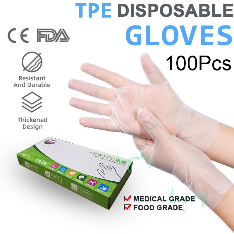 100Pcs TPE Disposable Gloves Food Grade High Elasticity Anti-static ...