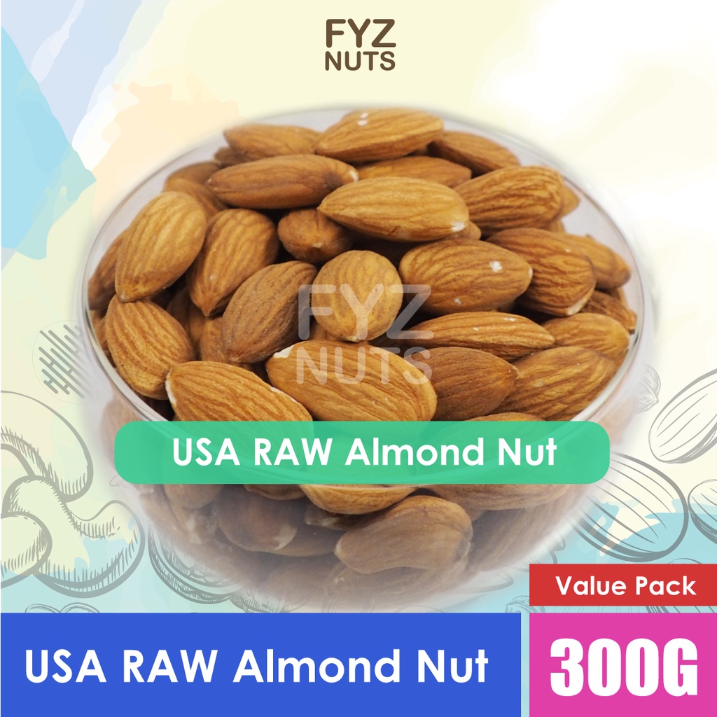 FYZ Herbs USA RAW - Not Roasted Almond Nuts / Kacang Badam 300G [Value Pack] 美国生杏仁果袋装 300G ...