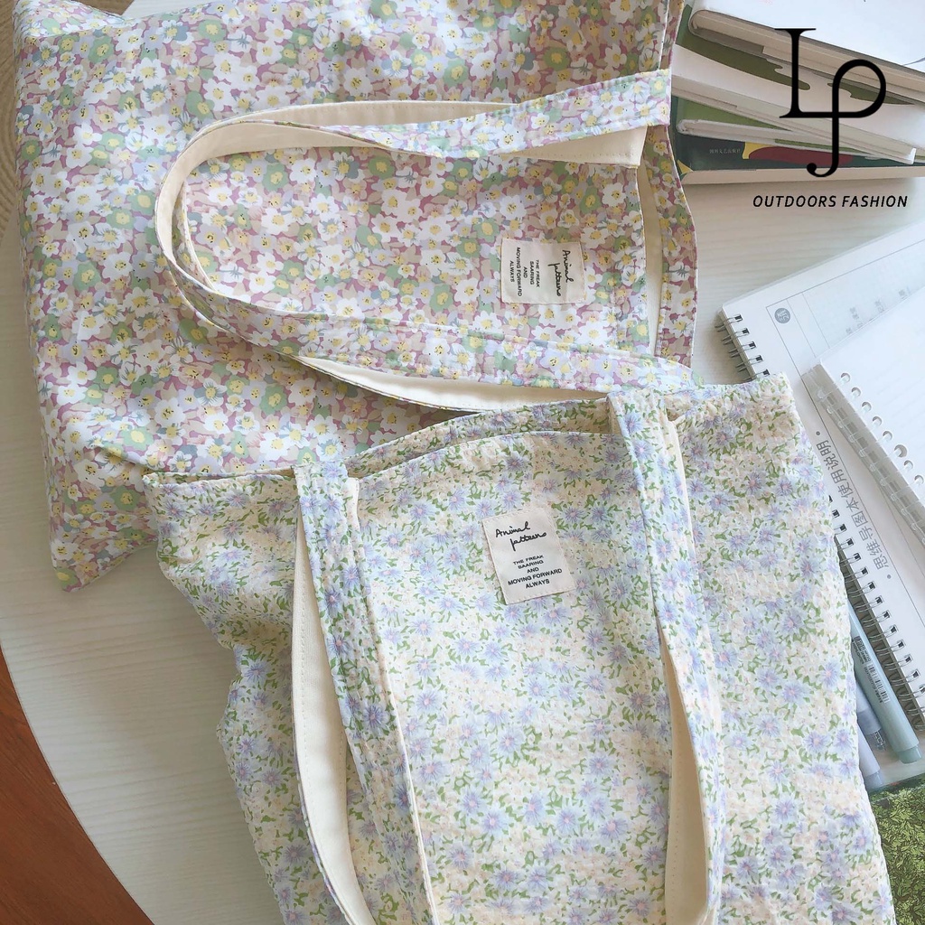 LJ- Woman Canvas bag Tote Hand Floral Beg Sling Shopping Casual Tuition ...