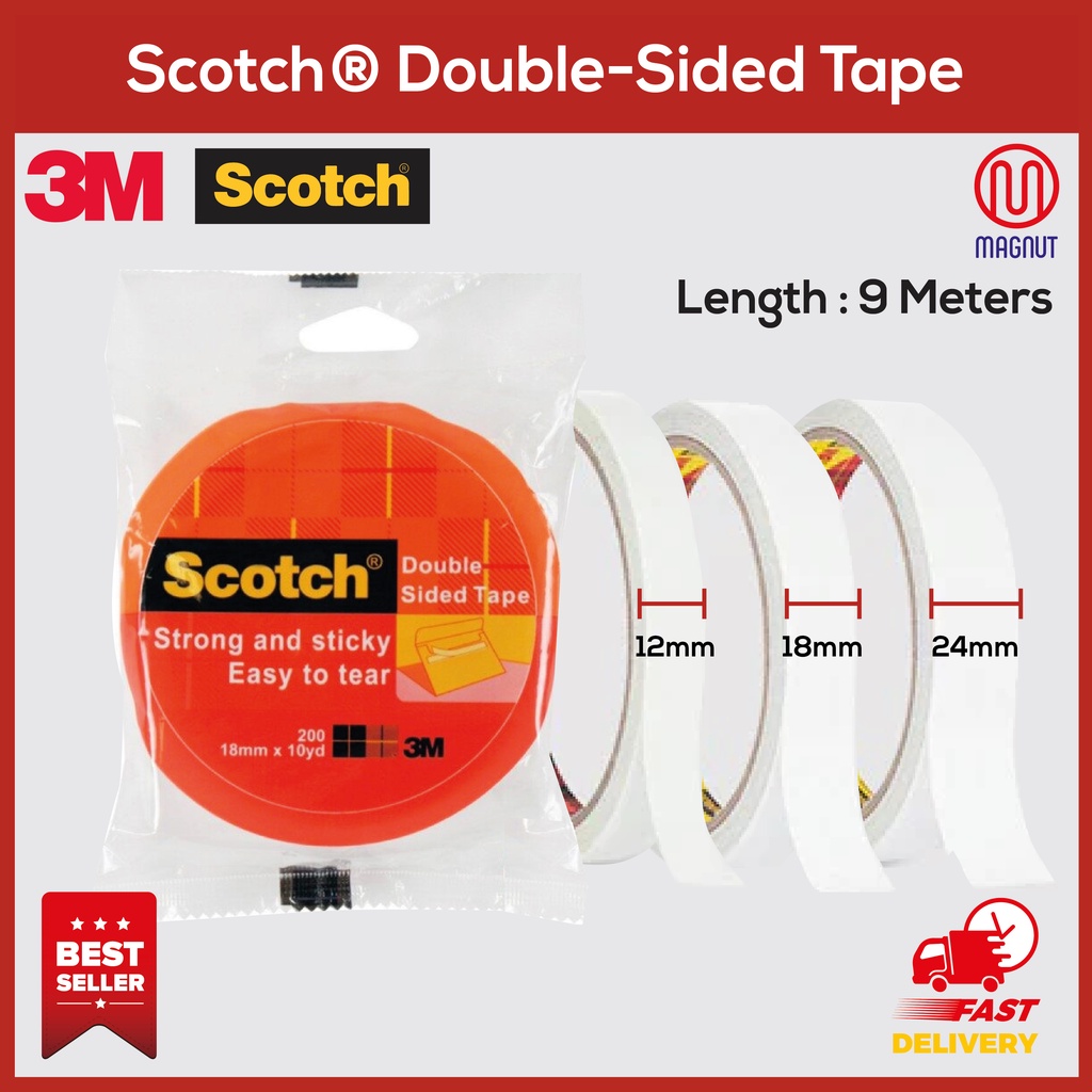 3M Scotch® 200 Double-Sided Tissue Tape (12mm ,18mm , 24mm) | Shopee ...