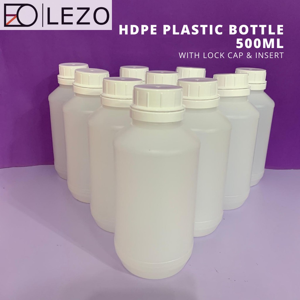 10 pcs of HDPE Round Plastic Bottle/ Botol Plastik HDPE 500ml (Bottle + Lock Cap + Insert ...