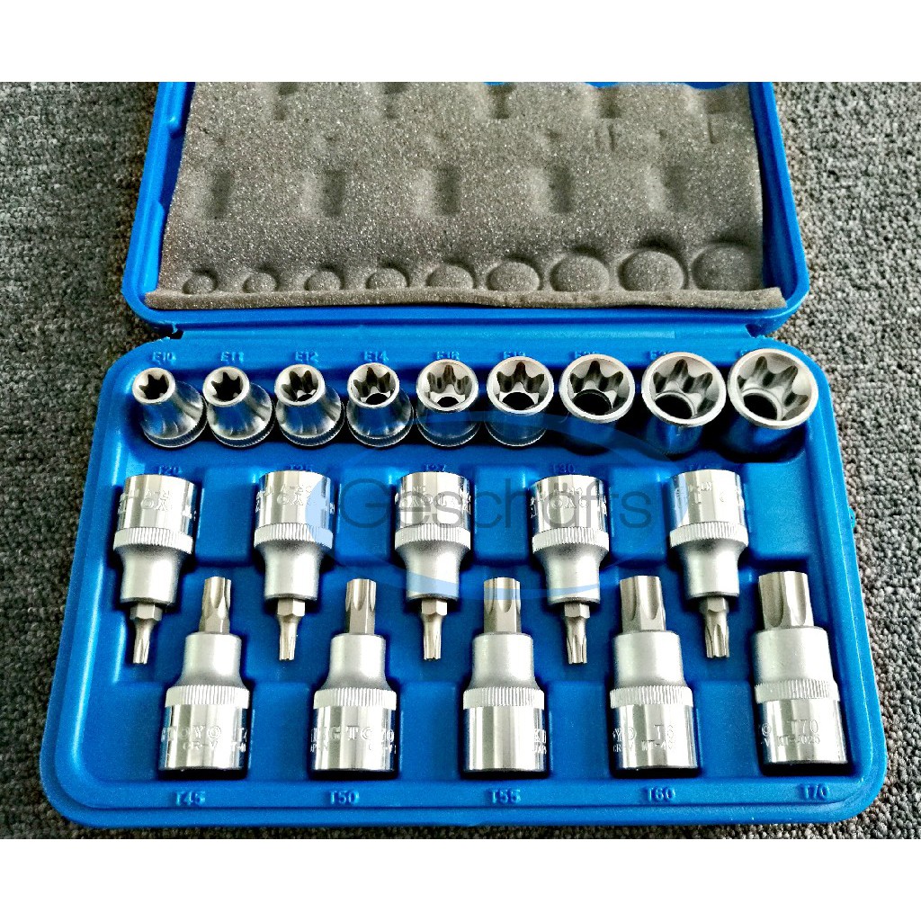 King Toyo 19pcs 1/2" DR. Torx Bit Socket & E-Torx Socket Set E Torx ...