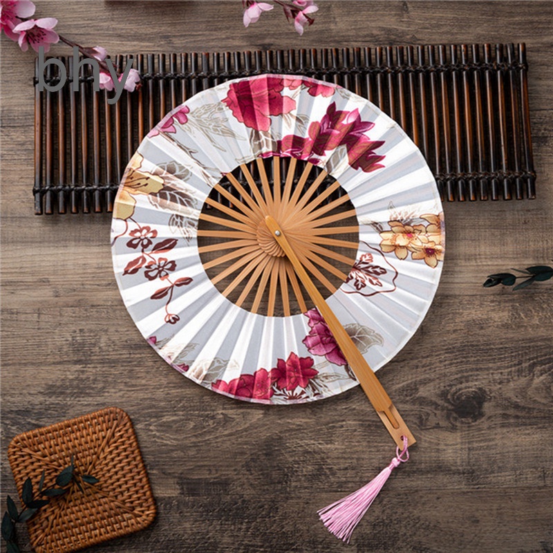 Japanese Sakura Flower Hand Fan Pocket Folding Hand Round Fan Circle ...