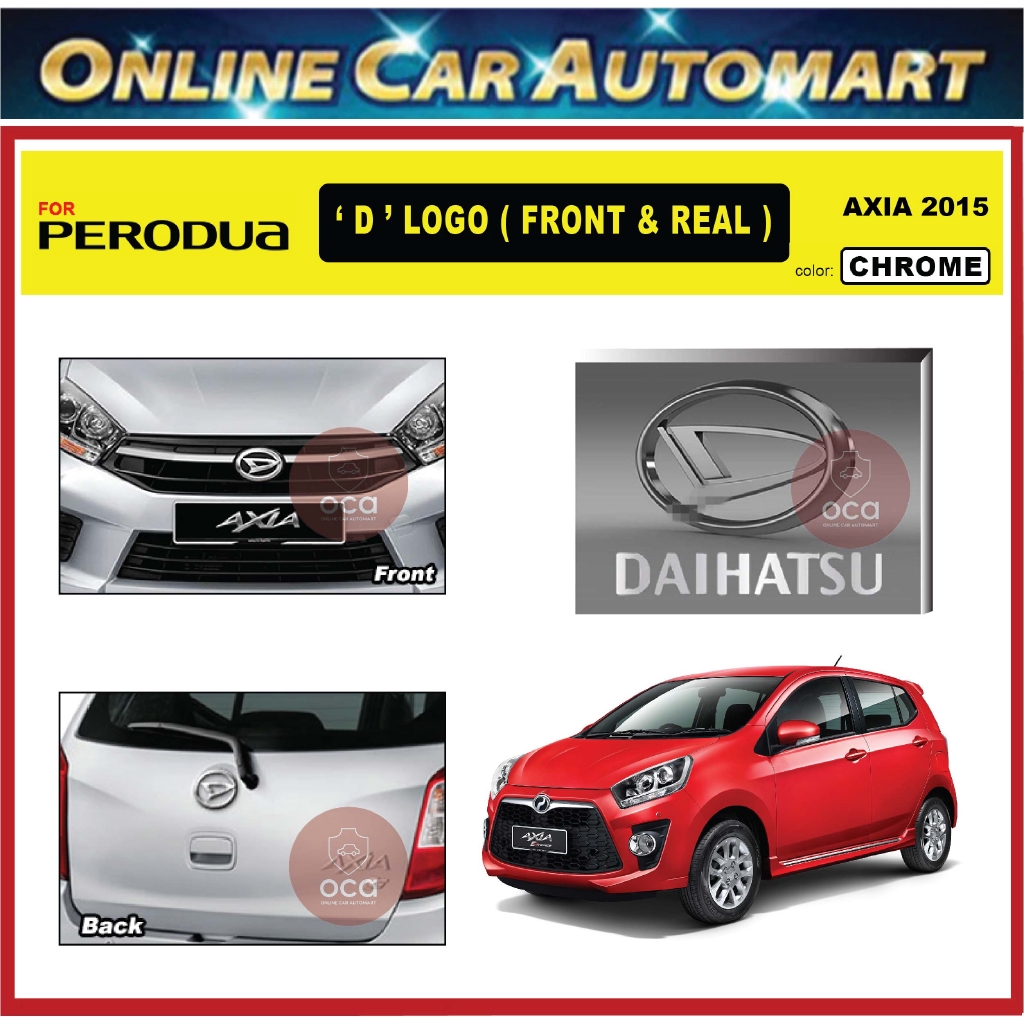 PERODUA AXIA 2012-2016 Front and Rear Convert Daihatsu Chrome ABS Logo ...