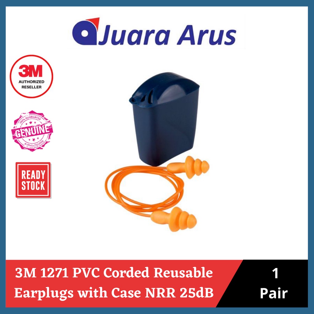3M 1271 PVC Corded Reusable Earplugs with Case NRR 25dB Original ...
