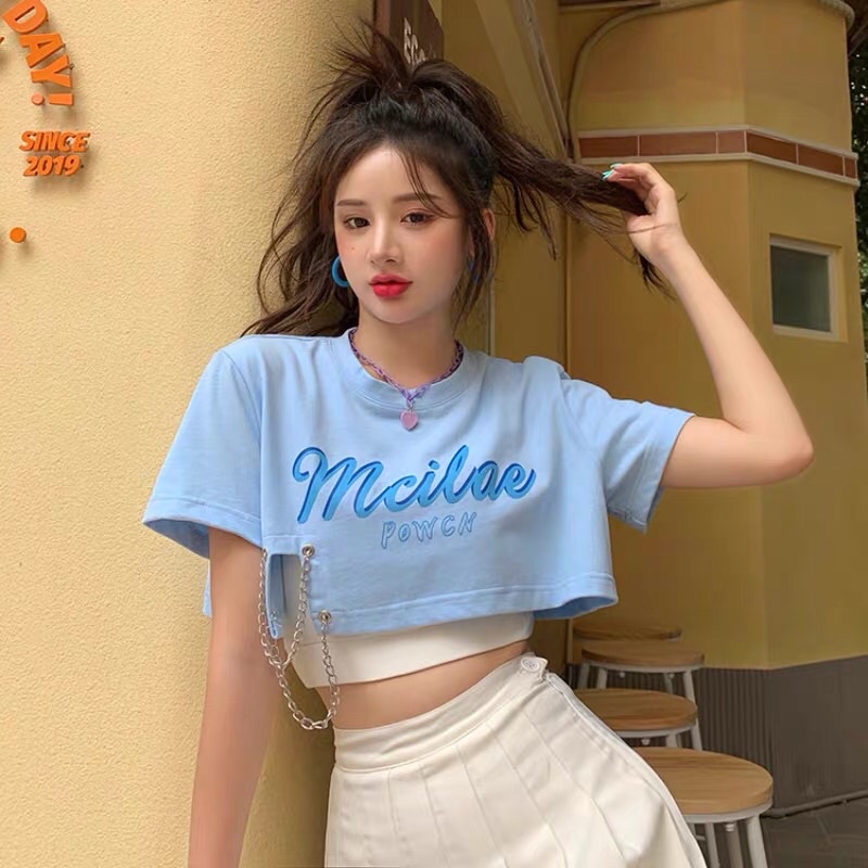 [READY STOCK] 2PC PASTEL CHAINED BAJU CROP TOP KOREAN CROP TOP BAJU ...