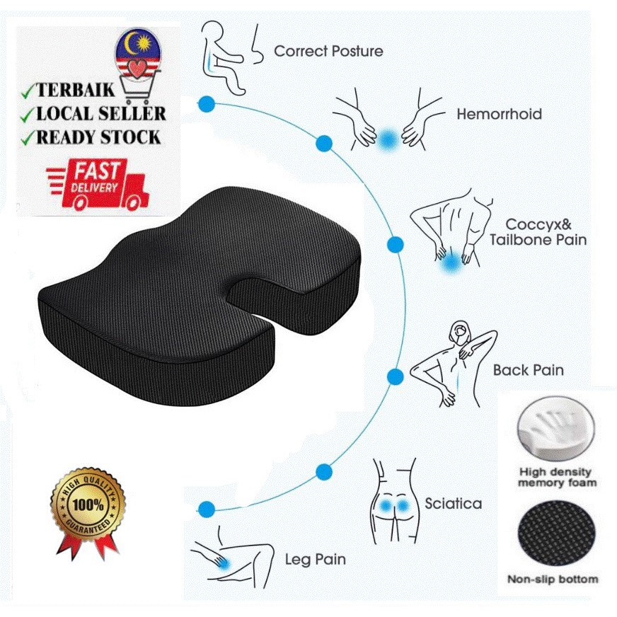 Cushion Sponge Memory Foam Seat Cushion Non Slip for Coccyx Tailbone ...