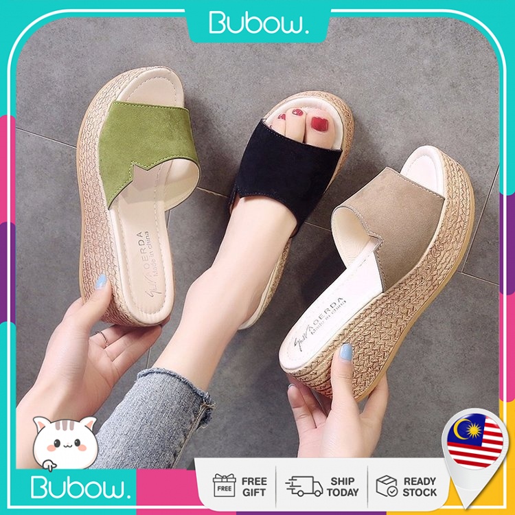 READY STOCK🔥BUBOW Wedges Kasut Tinggi Woman High Heel Kasut Tebal Shoes ...