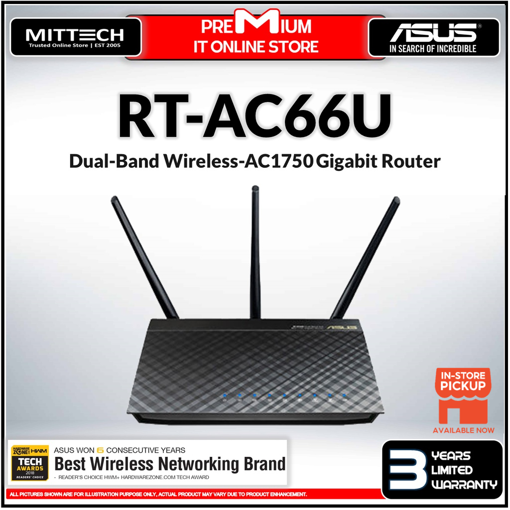 Asus AC1750 RT-AC66U Dual Band 3x3 802.11AC Gigibit Router | For Fibre Unifi / Maxis Use ...