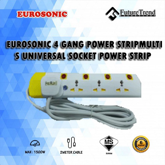 Eurosonic 4 Gang Power Stripmulti S Universal Socket Power Strip With