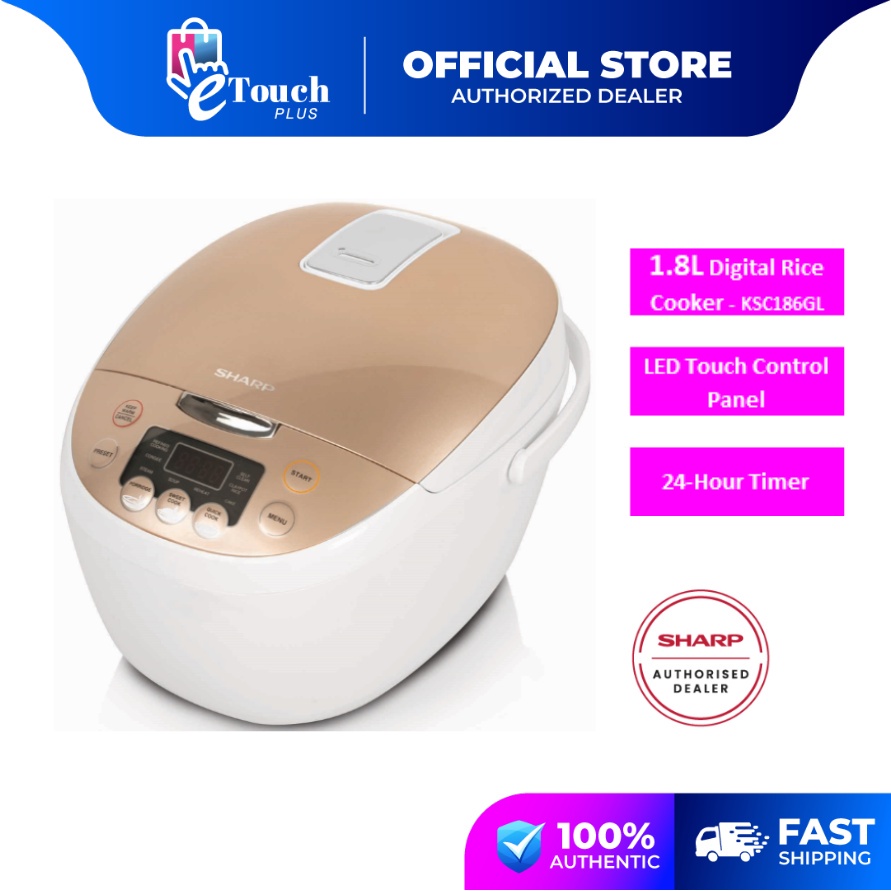 SHARP 1.8L LED TOUCH DIGITAL RICE COOKER WITH 1.8mm THICK NON STICK POT ...