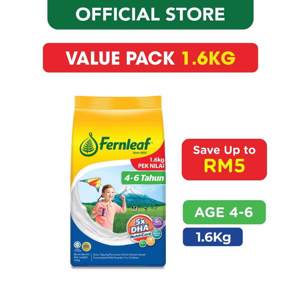 Fernleaf Milk Powder for Children 4 - 6 years (Plain) (1.6kg) Value ...