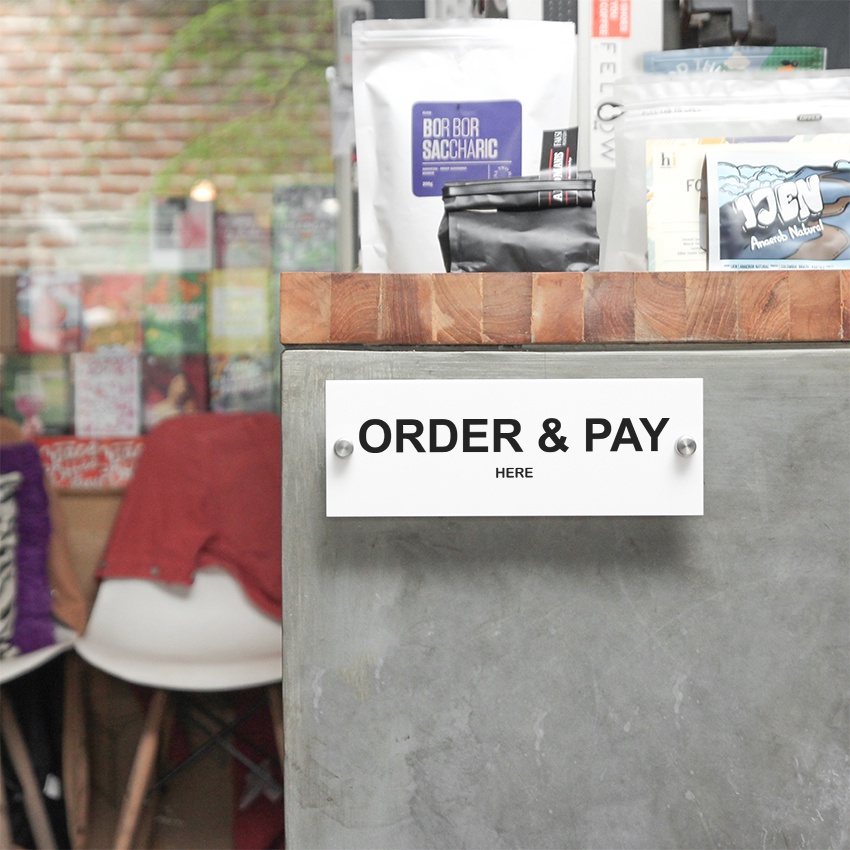 Order & Pay Here Sign Board - White Acrylic Pin 8x22 cm | Shopee Malaysia