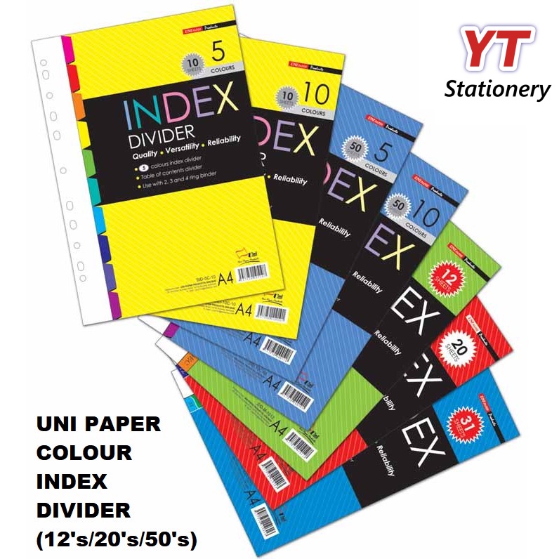 UNI PAPER COLOUR INDEX DIVIDER A4 (12's/20's/50's) | Shopee Malaysia
