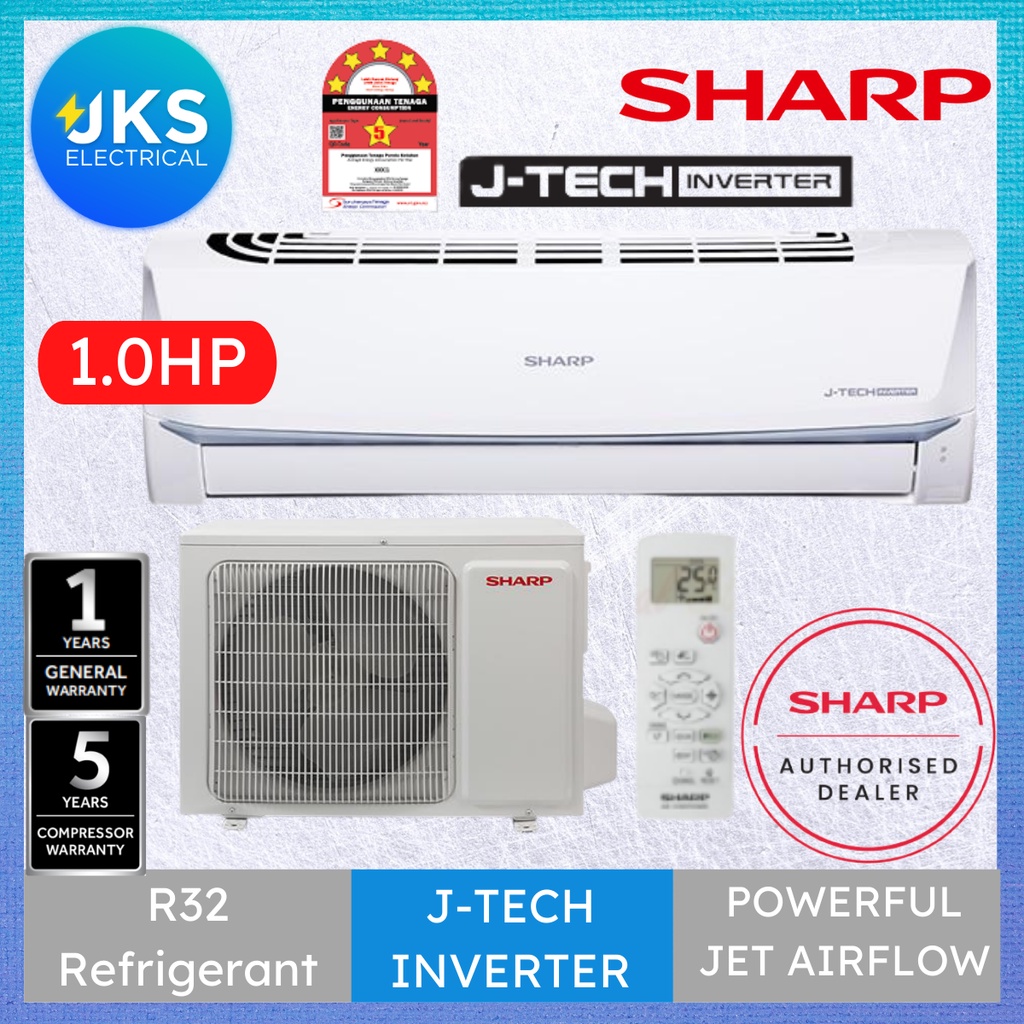 SHARP 1.0HP/1.5HP/2.0HP R32 J-TECH INVERTER Air Conditioner | Shopee ...
