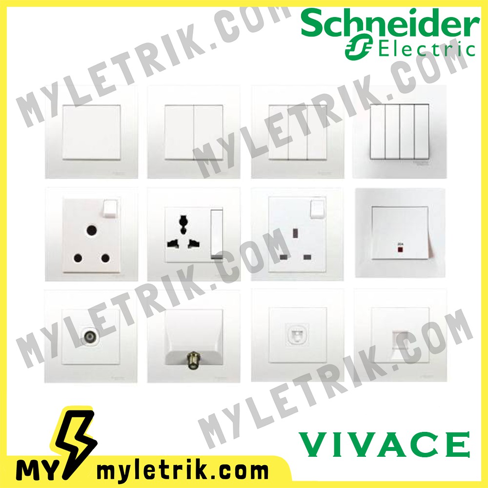 Schneider Vivace Series Switches Range 13A / 20A / 1G / 2G / 3G / TEL ...