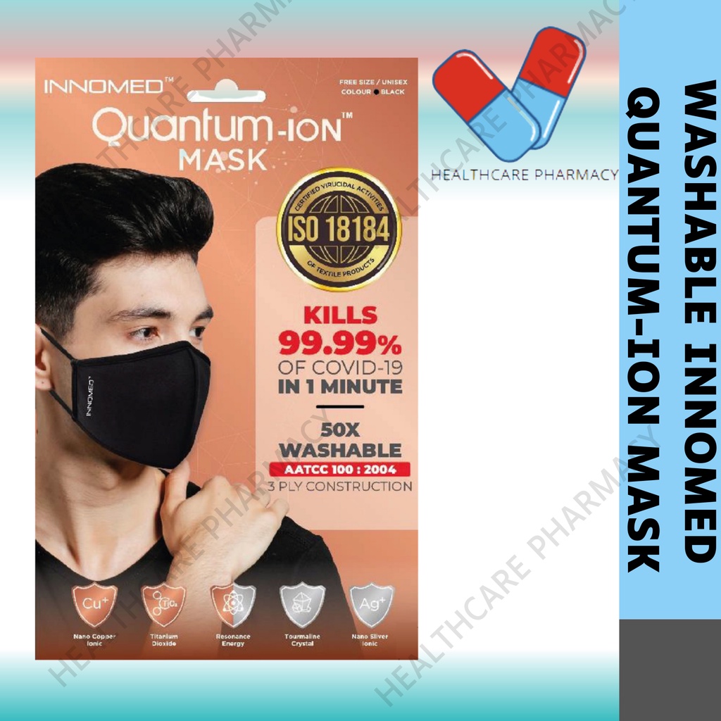 INNOMED QUANTUM-ION Mask Antimicrobial Washable 50X 24-Hours Protection ...