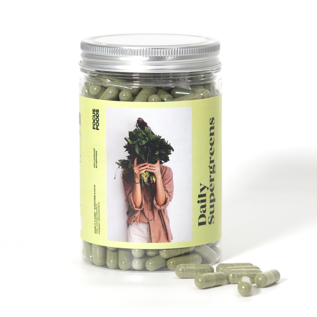 Focus Foods - Daily Supergreens capsules: fiber, alkalizing -spirulina ...