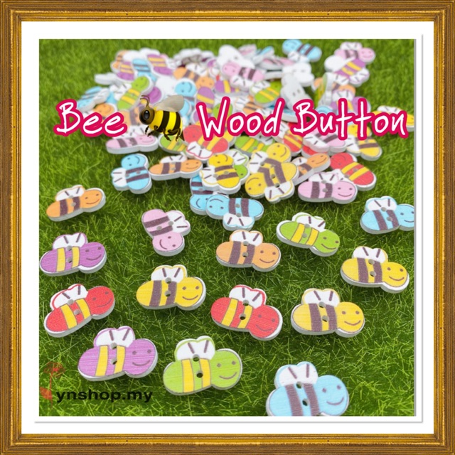 👗 20pcs👗Baby Bee Mix Random Wood Button 20mm 2 Hole/Butang Kayu ...
