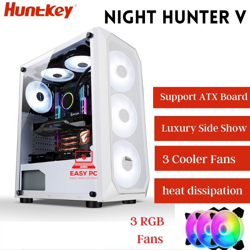 HUNTKEY ATX Gaming Computer Chassis Case Casing WHITE & BLACK Combo RGB ...