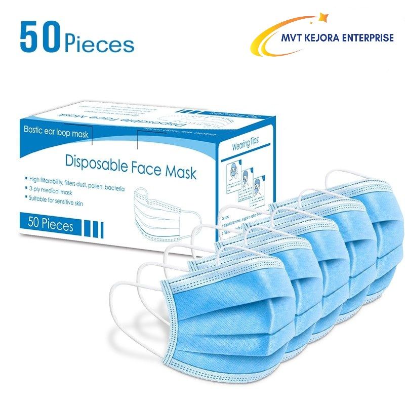 Mask Face Mask 3-ply Disposable Mask (50Pcs/Box) Adult Blue Color ...