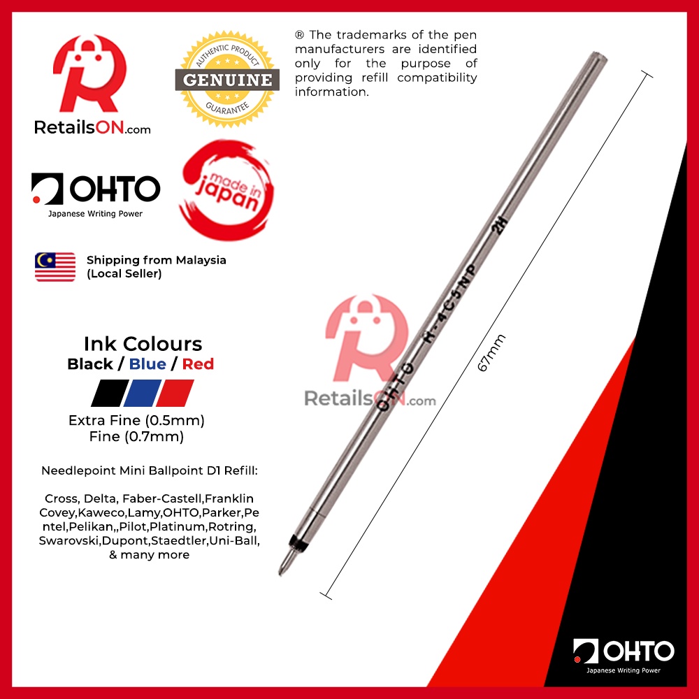 OHTO Refill D1 for Mini/MultiFunction Ballpoint Pens - EF/F | Standard ...