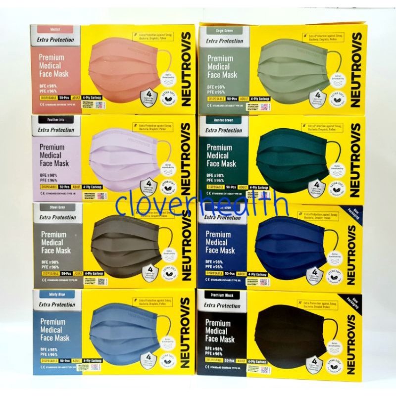 Neutrovis 4Ply Premium Medical Mask 50pcs[Misty Blue/Steel Grey/Denim ...