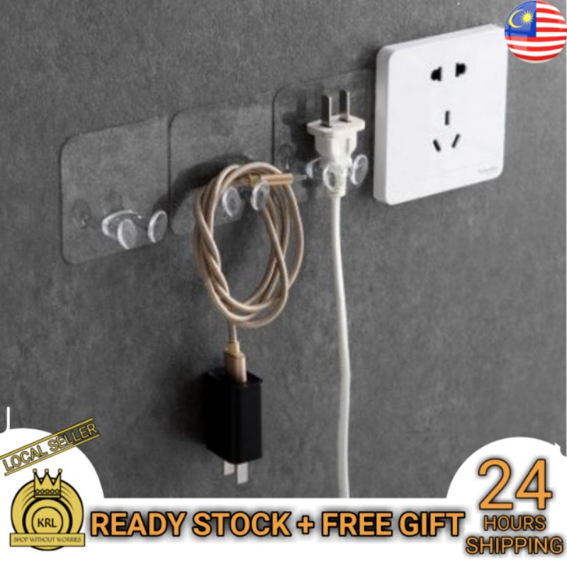 KRL Transparent Wall Mount Bracket Plug Holder Kitchen Adhesive Hooks ...