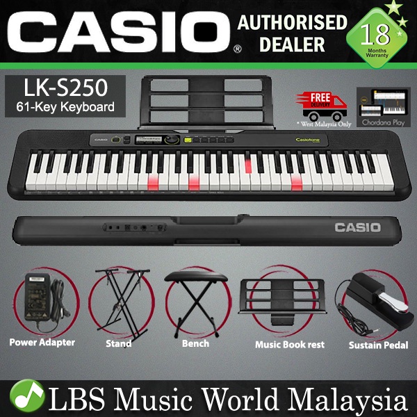 Casio LK-S250 61 Key Casiotone Electric Keyboard Intermediate Package ...