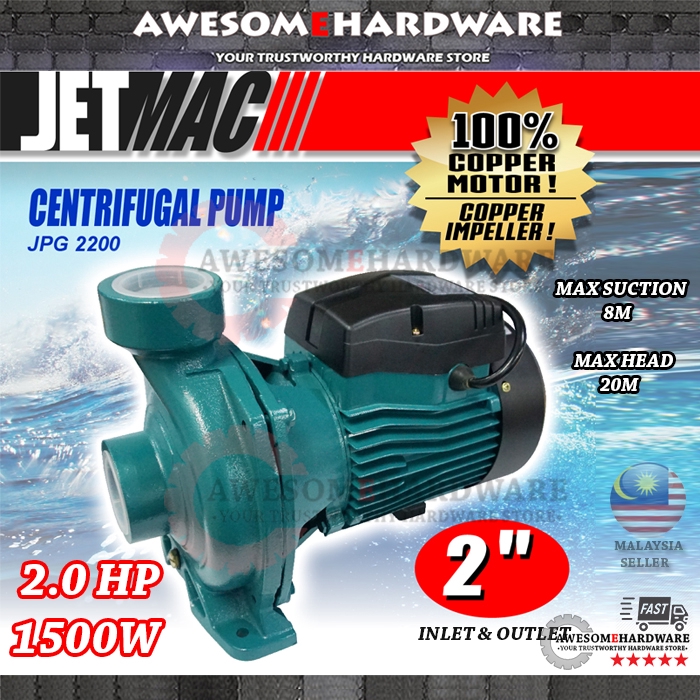 EYUGA / JETMAC JPG2200 2HP 1500W COPPER MOTOR CENTRIFUGAL WATER BOOSTER ...