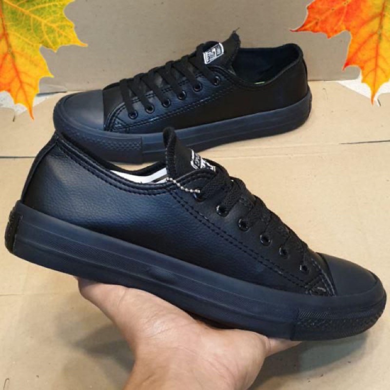 CONVERSE CHUCK TAYLOR LOW CUT LEATHER ALL BLACK | Shopee Malaysia