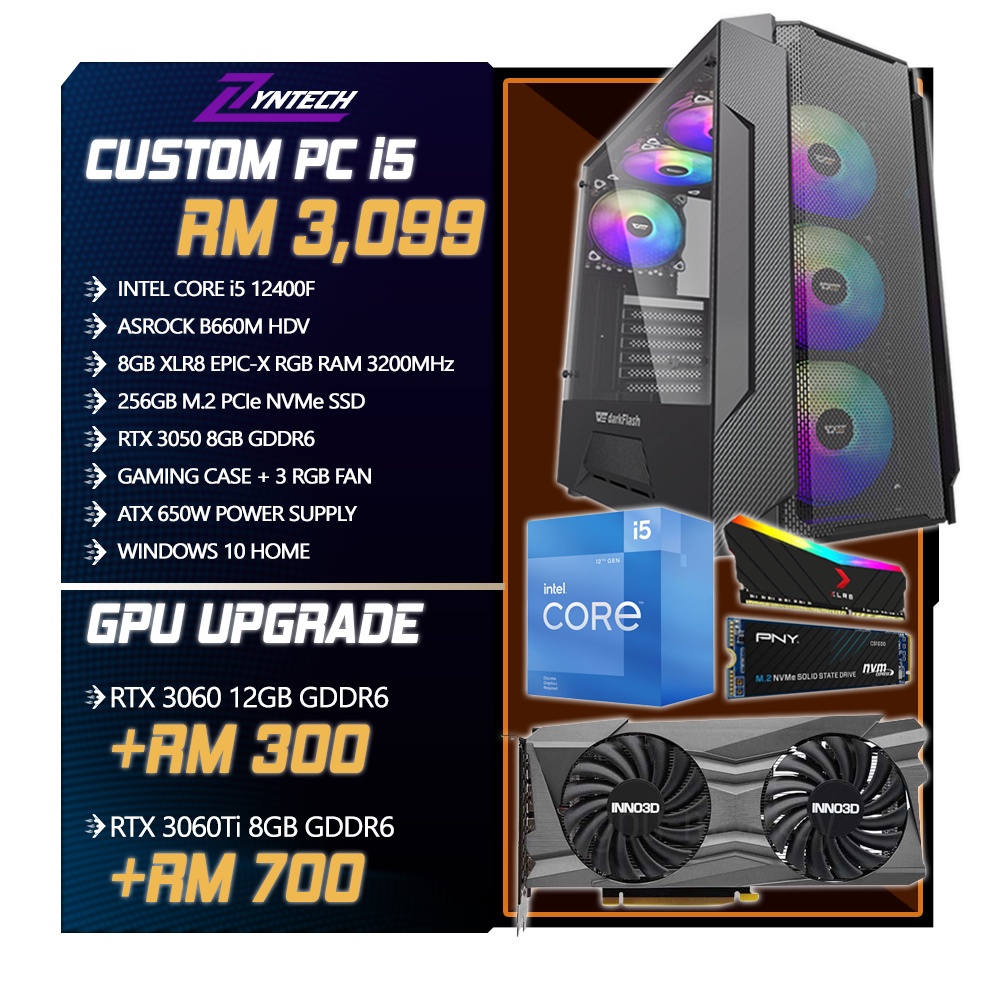 Custom Build Gaming PC Intel Core i5 12400F RTX 3050 / 3060 / 3060Ti | Shopee Malaysia