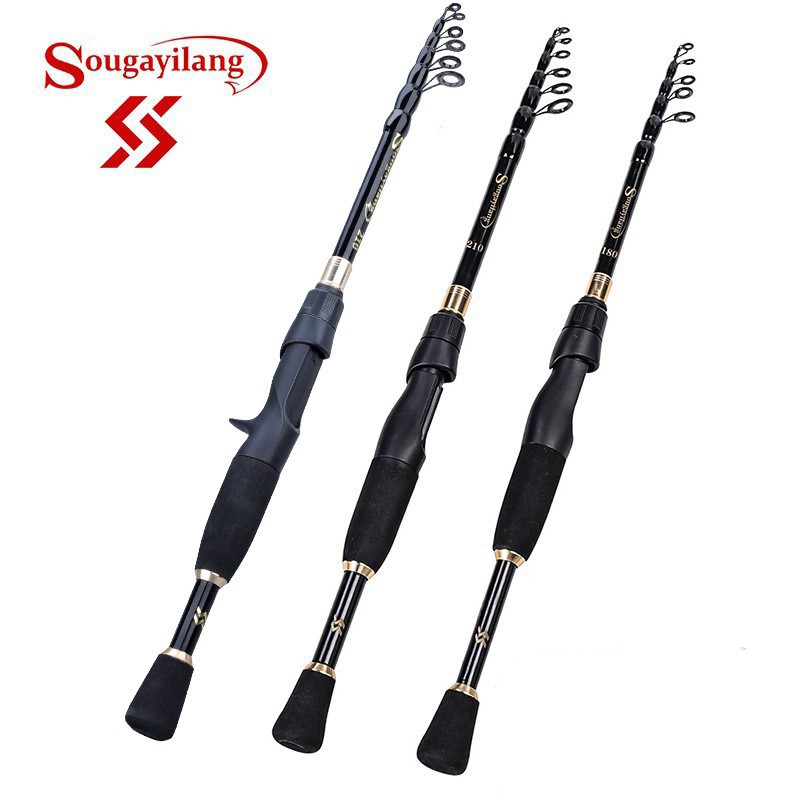 Sougayilang 1.8M 2.1M 2.4M Ultralight Telescopic Spinning/Casting Fishing Rod Carbon Fiber ...