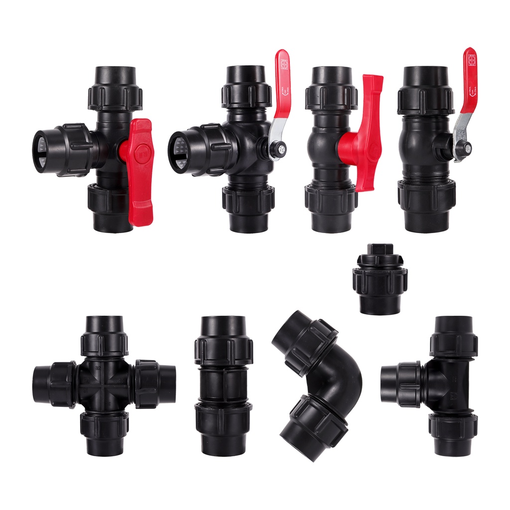 20mm PE Pipe Quick Connector Black Straight Tee Cross Elbow End Cap ...
