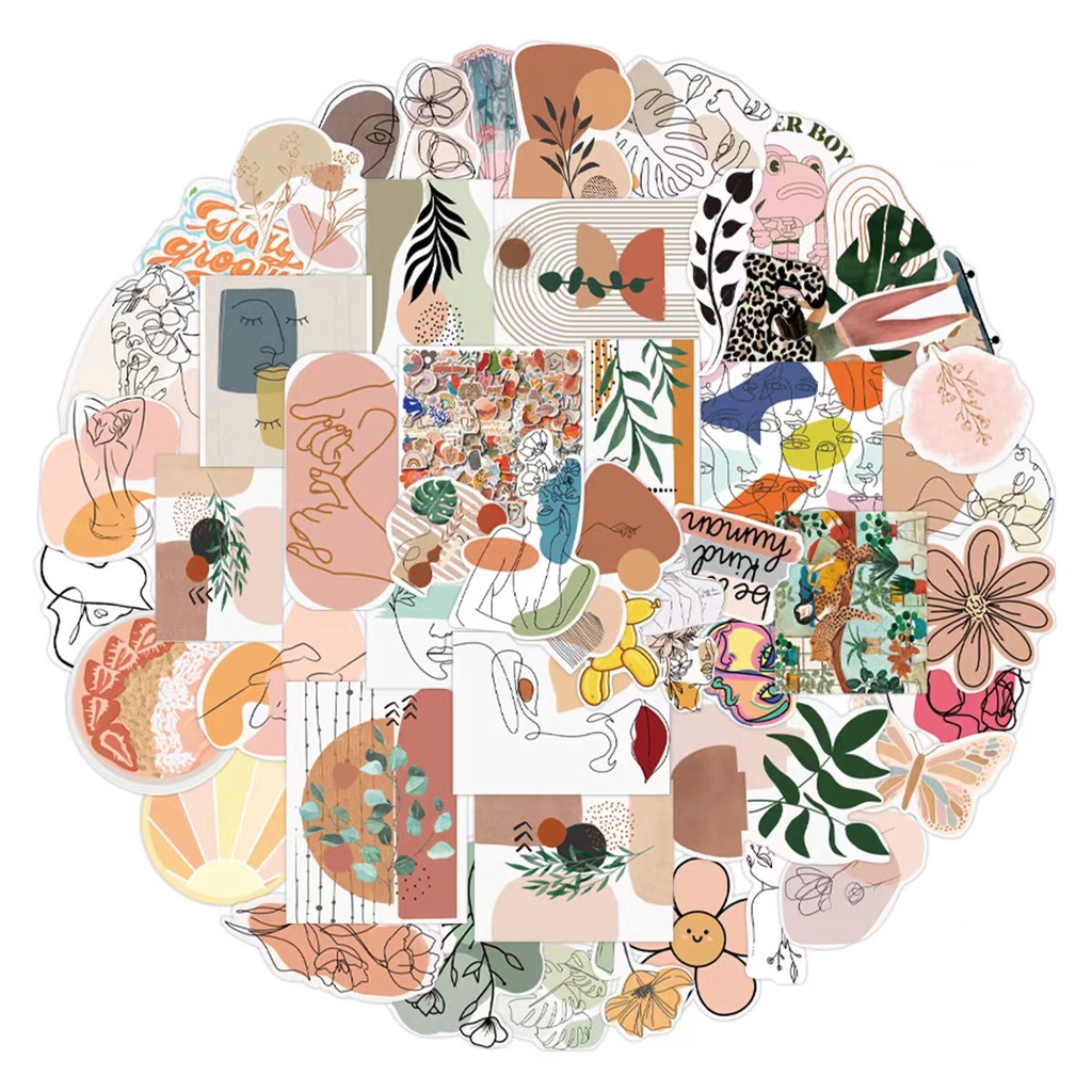 50 pcs Cute Cartoon Art Bohemian Aesthetic Stickers Graffiti Decals ...