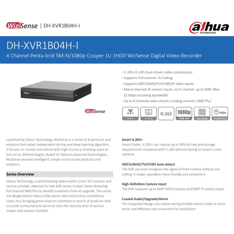 Dvr DAHUA COOPER 4Ch 5mp DH-XVR1B04H-I AI CODING / SMD PLUS 4 CHANNEL COPPER 5 MP XVR 1B04H-I ...