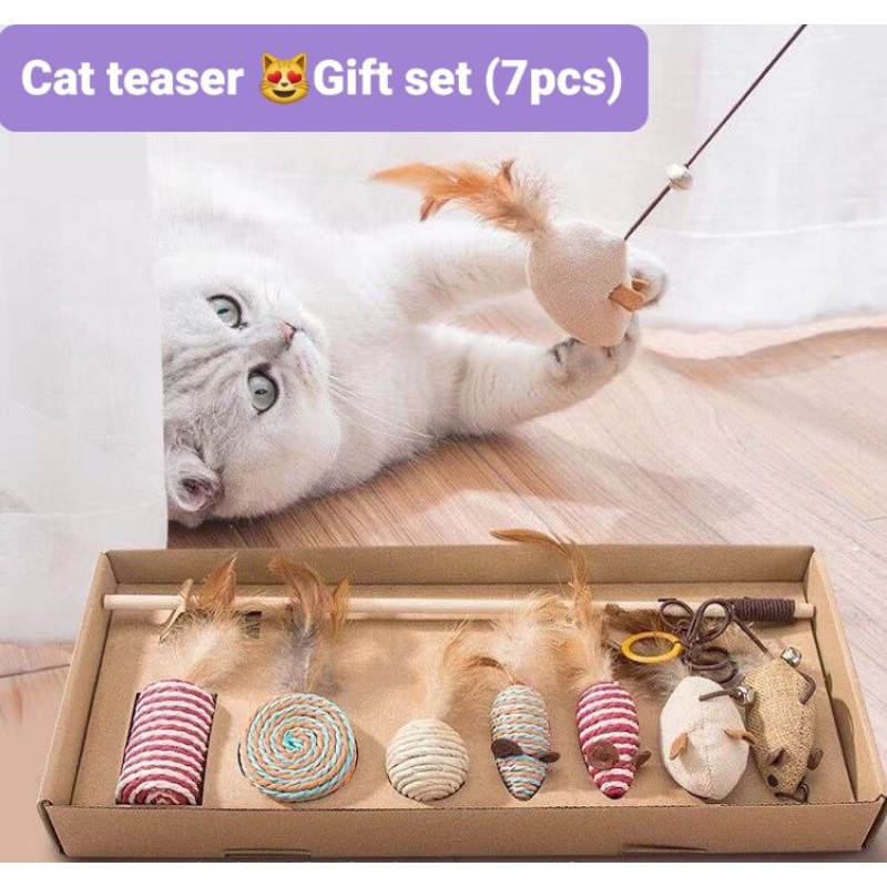 💜7 in 1 box cat toys 7 pcs different cat toy in 1 box for cat mainan ...