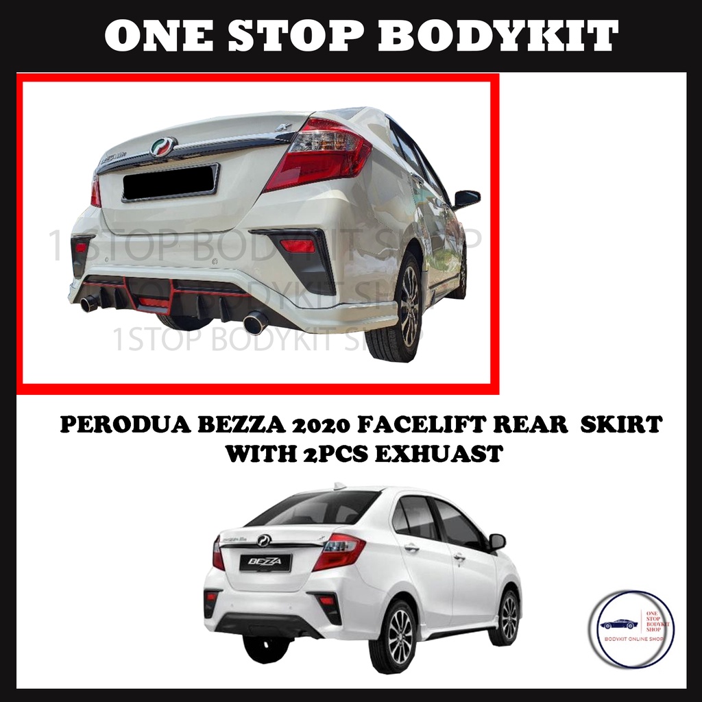 PERODUA BEZZA 2020 FACELIFT REAR SKIRT WITH 2 PCS EXHUAST ABS SKIRT LIP ...