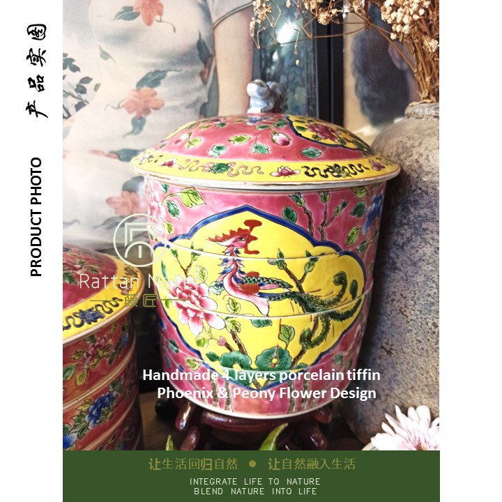 [Red] Baba Nyonya TIffin / Tingkat Ceramic Porcelain / Food Carrier ...