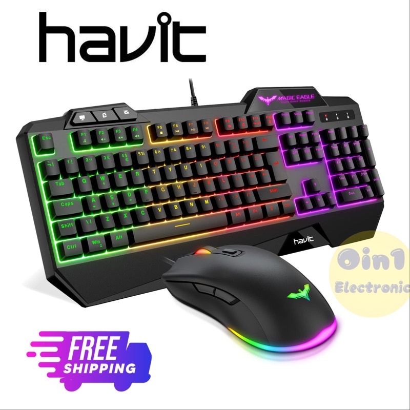 HAVIT Rainbow LED Backlit Wired Keyboard and Right-Handed Mouse Combo ...
