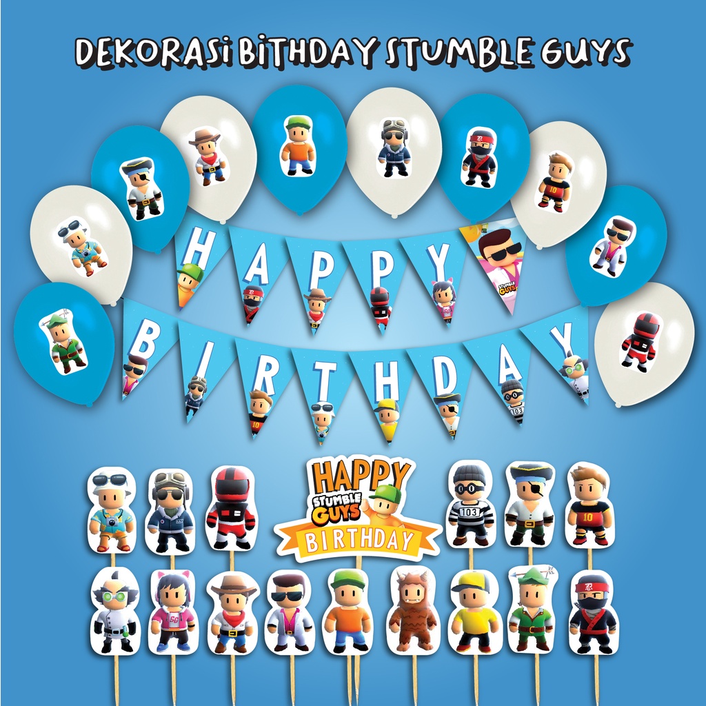 Stumble GUYS DECORATION PACKAGE BALLOON BANNER TOPPER CAKE DECORATION ...