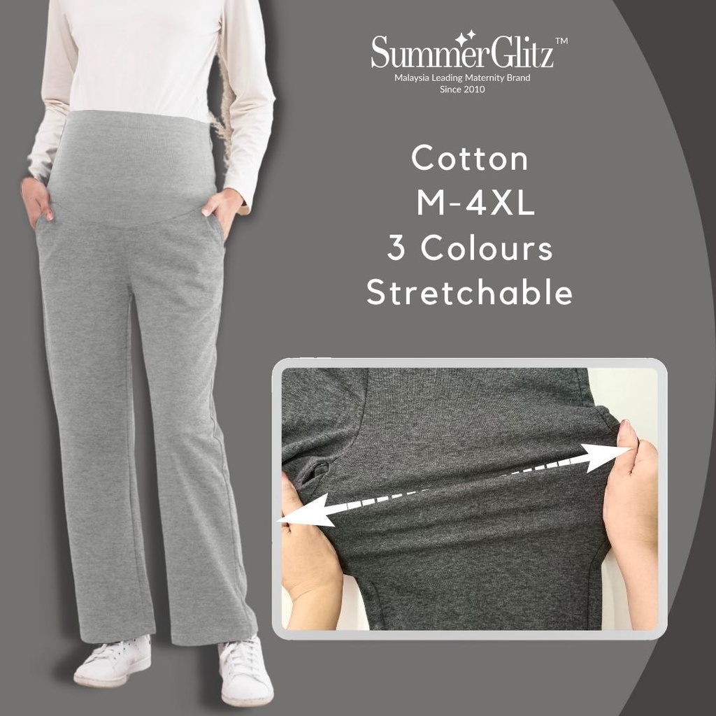 SUMMERGLITZ Maternity Pants Cotton Straight Cut Stretchable Casual ...