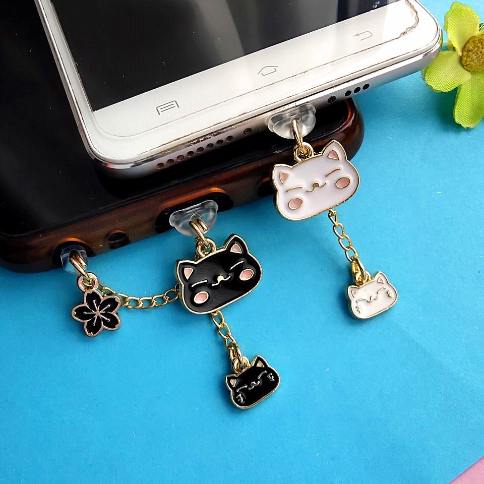Mobile Phone Dust Plug diy Couple Cute Cute Black White Kitty Mobile ...