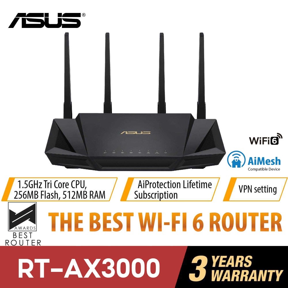 Asus RT-AX3000 Dual Band WiFi 6 (802.11ax) Router with MU-MIMO/OFDMA ...