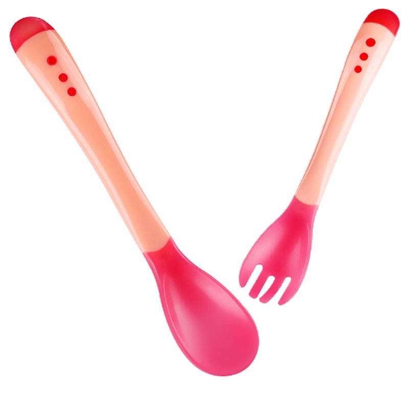 Baby Temperature Changing Color Silicone Spoon and Fork Feeding Safety ...
