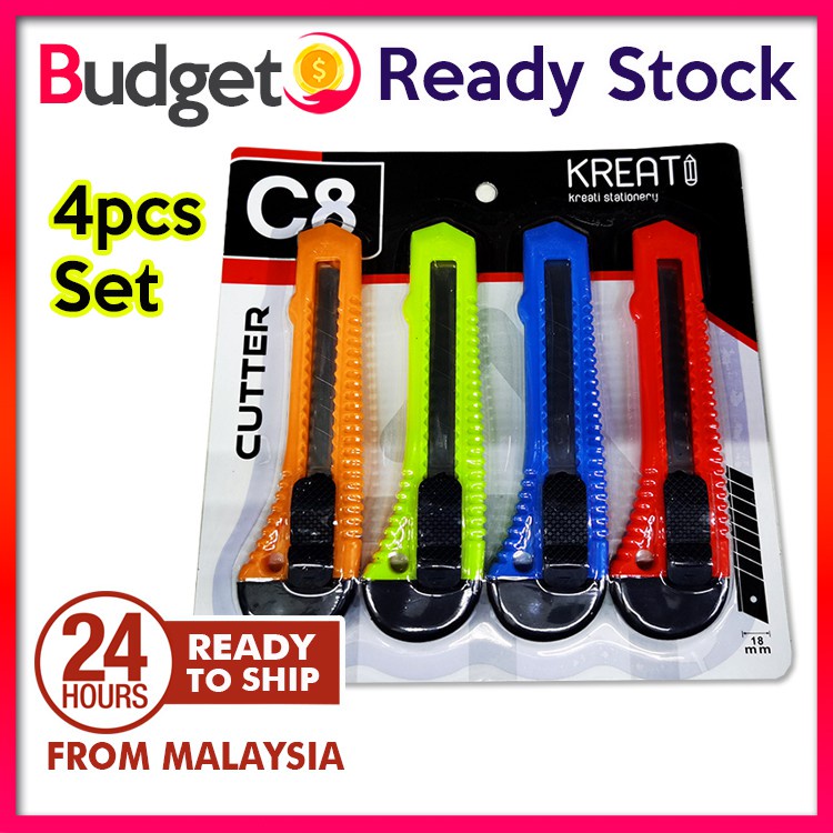 Budget Stock 4pcs Cutter Set School Office Stationary Blade Knife Pisau ...