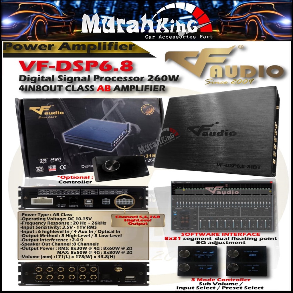VF Audio DSP 6.8-31BT Universal Car Amplifier Digital Sound Processor ...