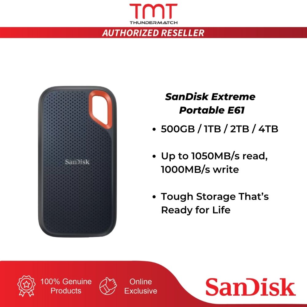 TMT SanDisk E61 Extreme 500GB 1TB 2TB 4TB External SSD Portable SSD Type-C with USB 3.0 Adapter ...