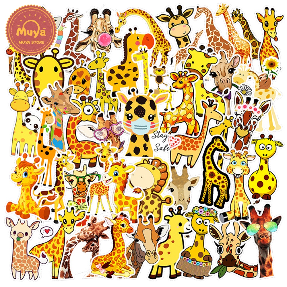 MUYA 50pcs Cute Giraffe Animal Stickers Yellow Graffiti Vinyl Stickers ...