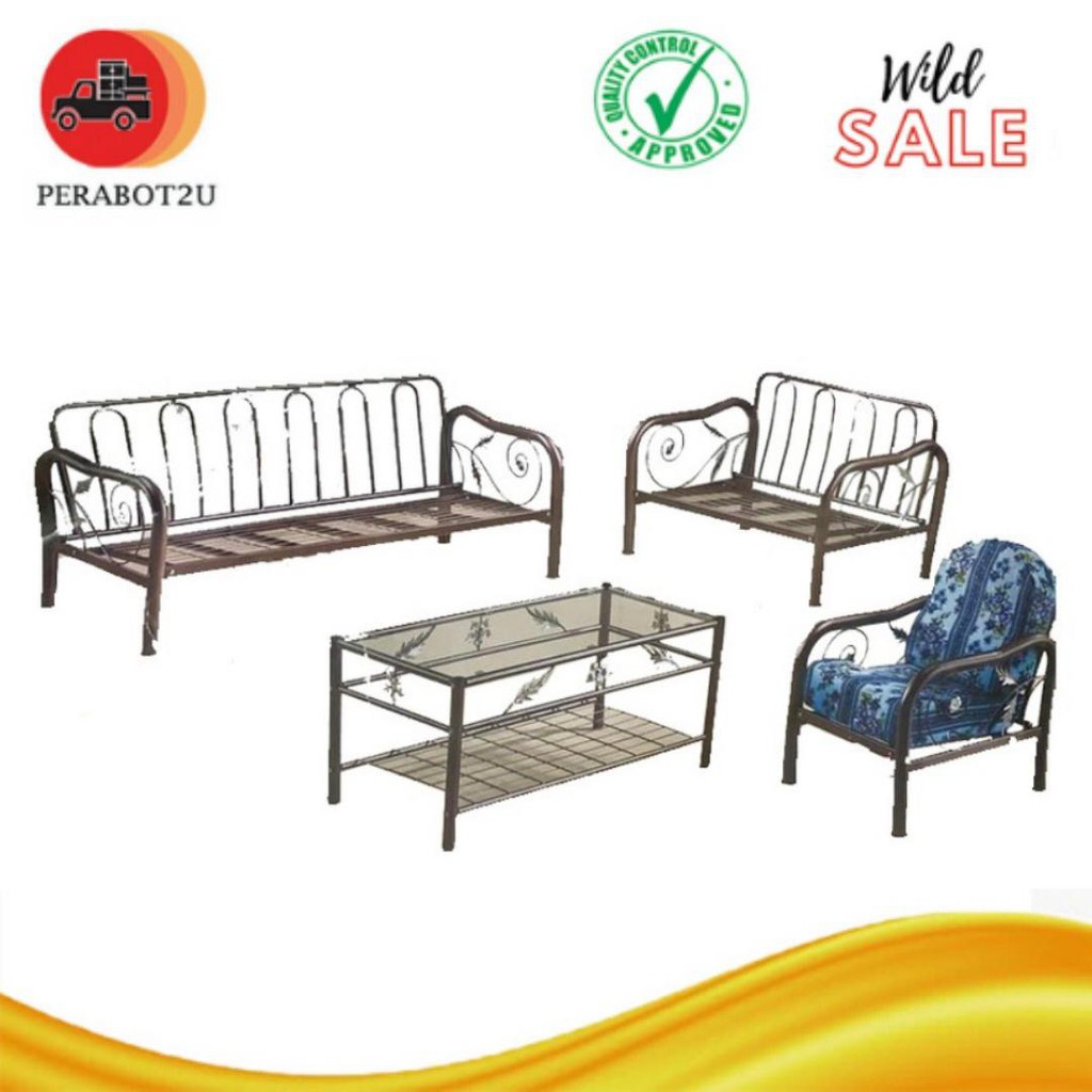 P2U 3V Sofa Besi 1+2+3+Meja Kopi/ Settee Besi/Sofa/Metal Sofa+Coffee ...